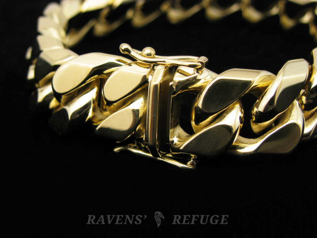 heavy curb link bracelet, handmade solid 18k gold chain